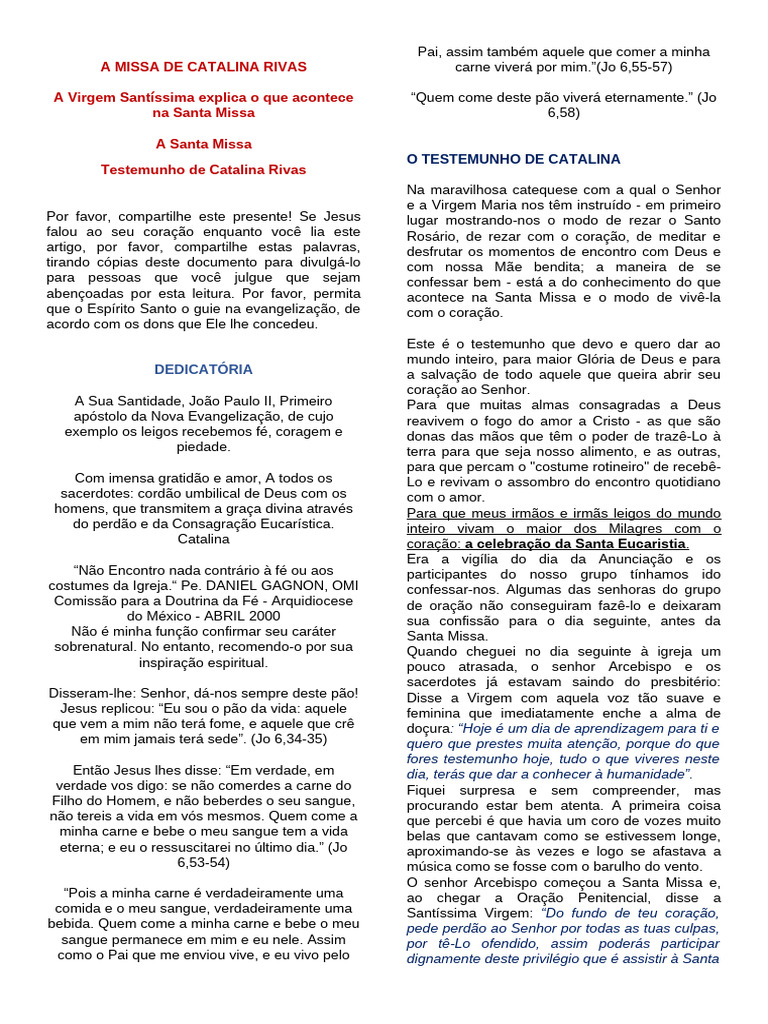 A Missa de Catalina Rivas | PDF | Oração | Eucaristia