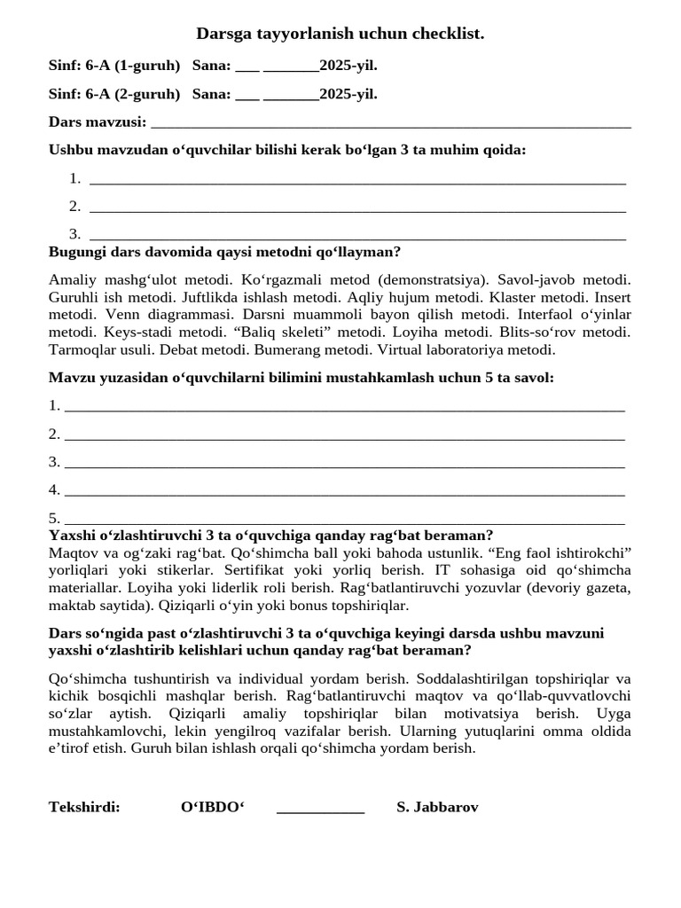 Checklist 1 Chorak | PDF