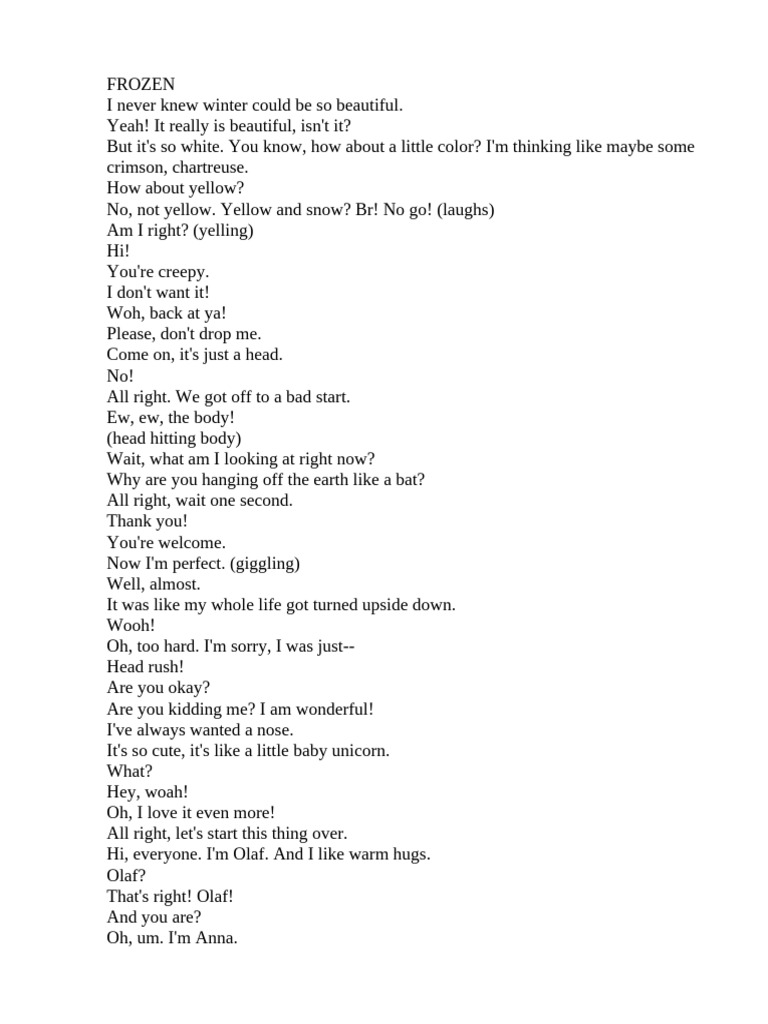 Olaf's Winter Adventure Dialogue | PDF