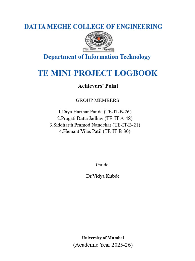 TE Mini-Project Logbook: Achievers' Point | PDF | Engineering | Knowledge