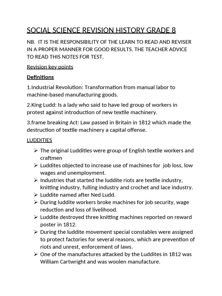 Grade 8 Social Science: Luddites & Industrial Revolution | PDF