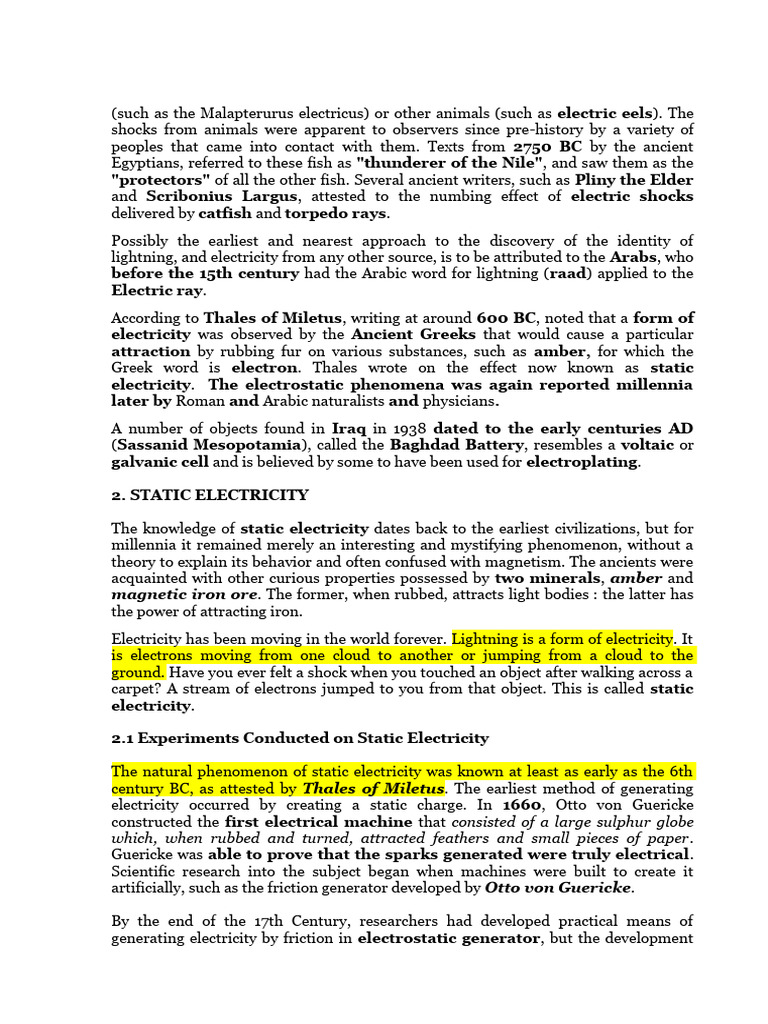 History of Static Electricity Experiments | PDF | Electricity ...