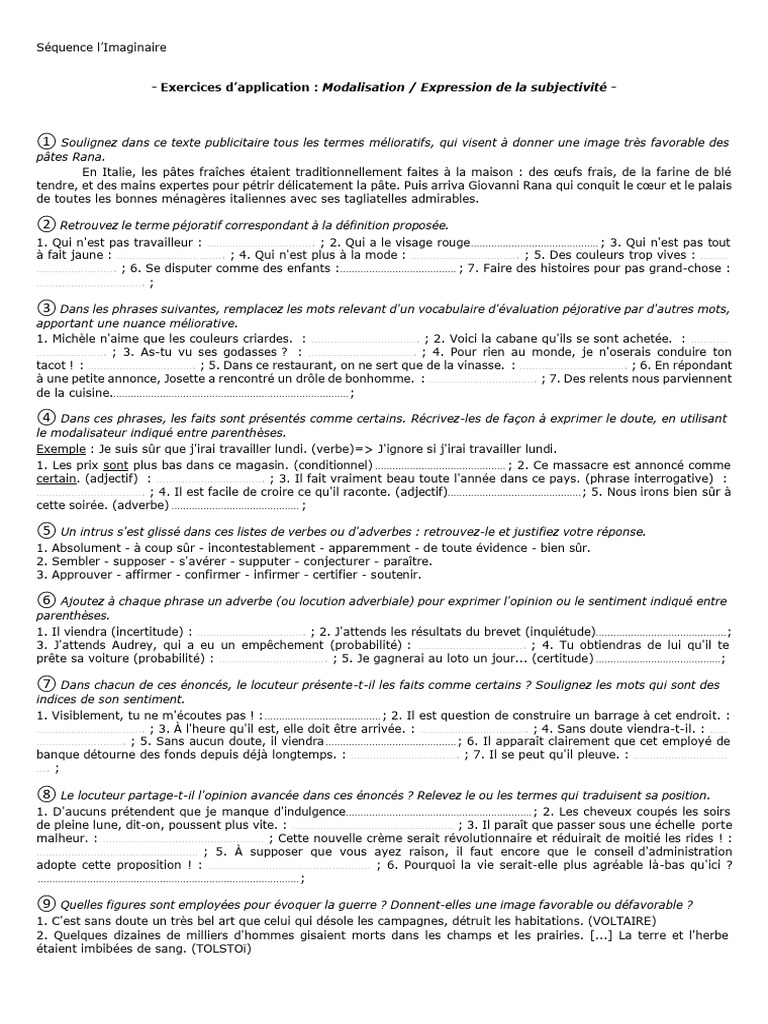 Exercices sur la modalisation et subjectivité | PDF | Adverbe | Pâtes