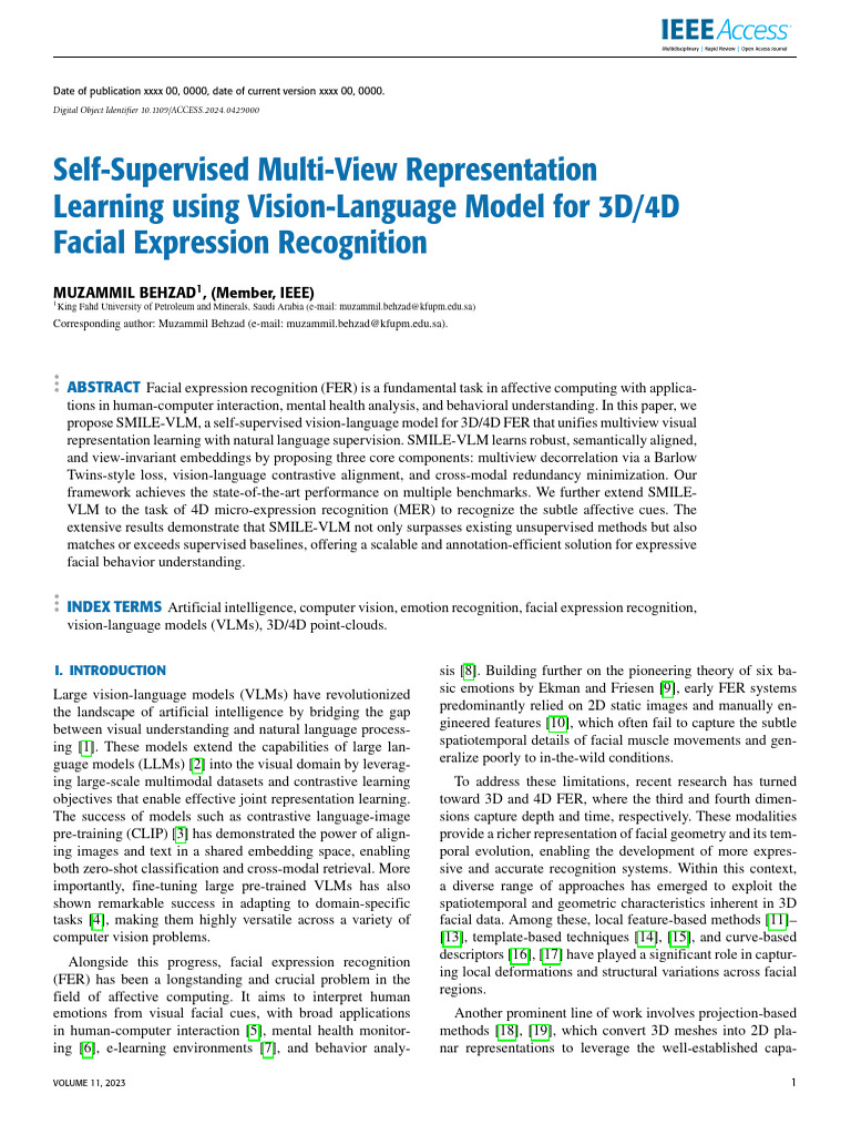 Self-Supervised 3D/4D FER Model | PDF | Learning | Emotions
