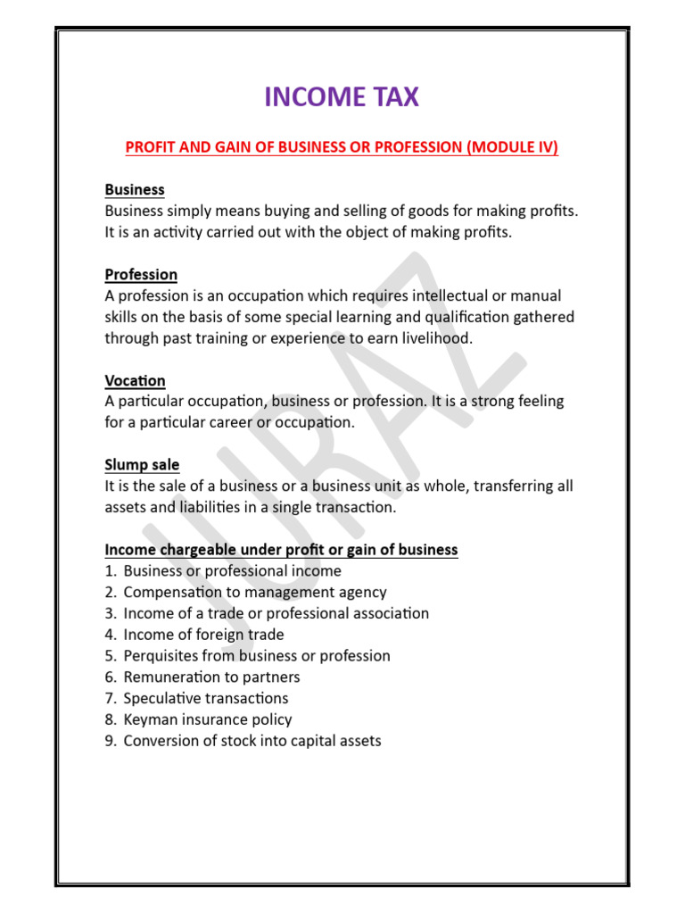 Income Tax - Module IV - Juraz Note | PDF | Business | Taxes
