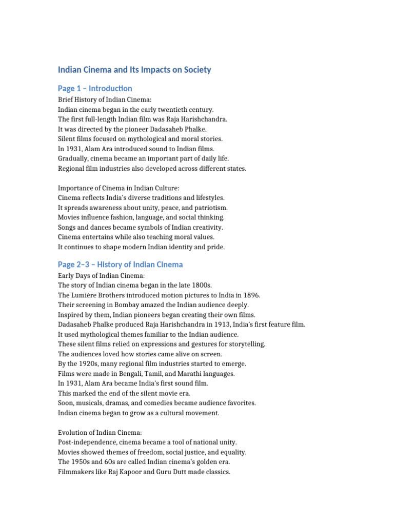 Indian - Cinema - Project - Class - X Food Assignment Class 10 | PDF | Cinema Of India | Movie ...