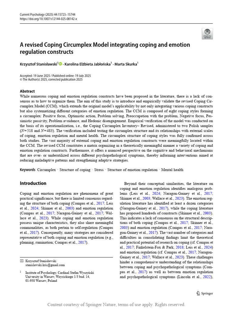 Revised Coping Circumplex Model | PDF | Emotional Self Regulation ...
