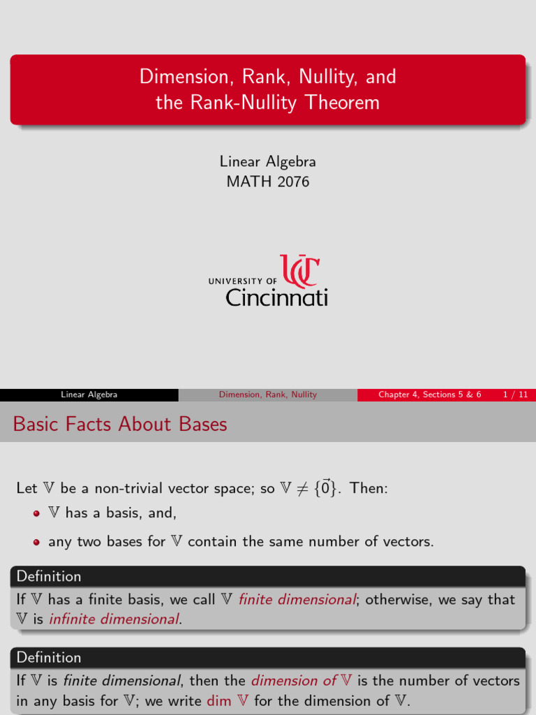 Rank-Nullity Theorem and | PDF | Basis (Linear Algebra) | Vector Space