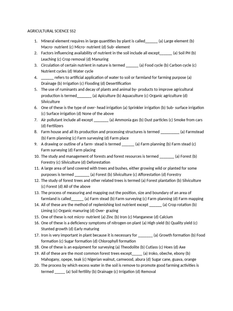 Agricultural Science Ss2 | PDF | Agriculture | Soil