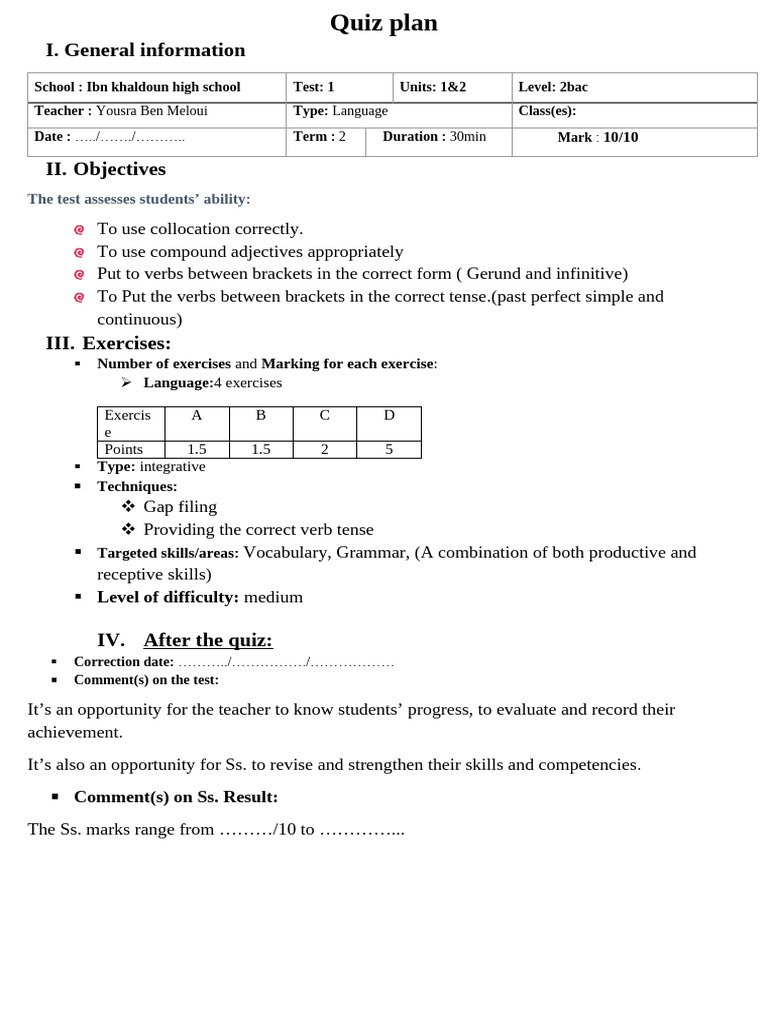 quiz plan | PDF