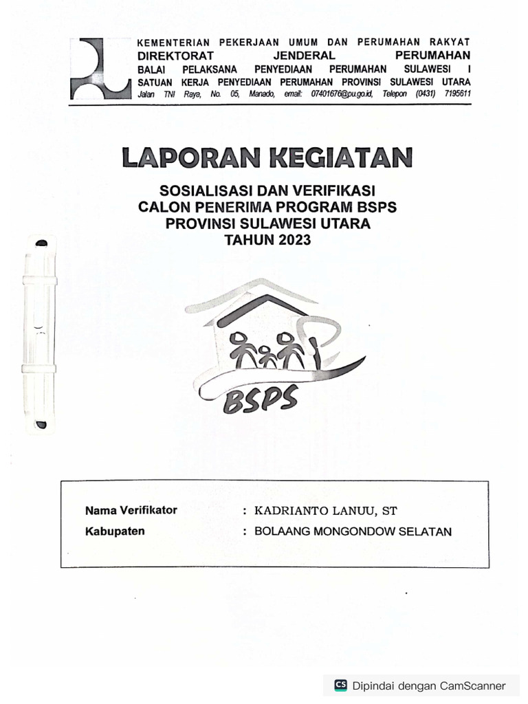 Laporan Kegiatan Sosialisasi Dan Verifikasi CPB Program BSPS T.A 2023 ...