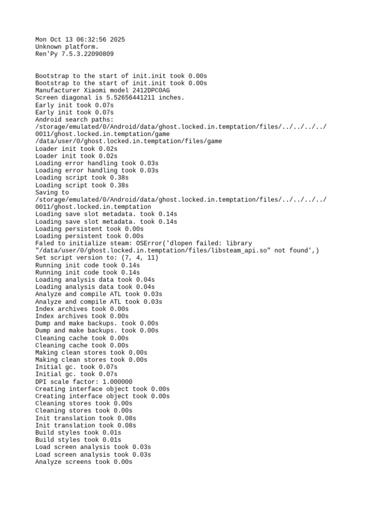 Ren'Py 7.5.3 Initialization Log | PDF