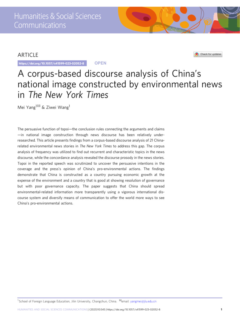Discourse Analysis of China's Image in NYT | PDF | Argument | Linguistics