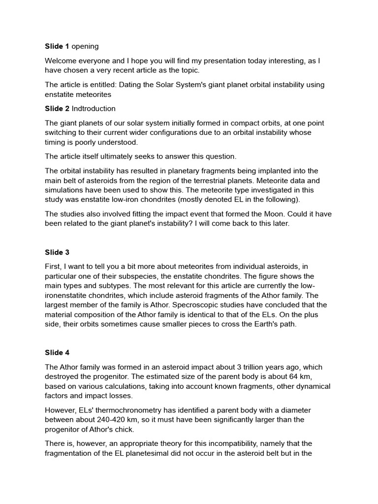 Chosmochemistry Presentation Script | PDF | Planets | Asteroid
