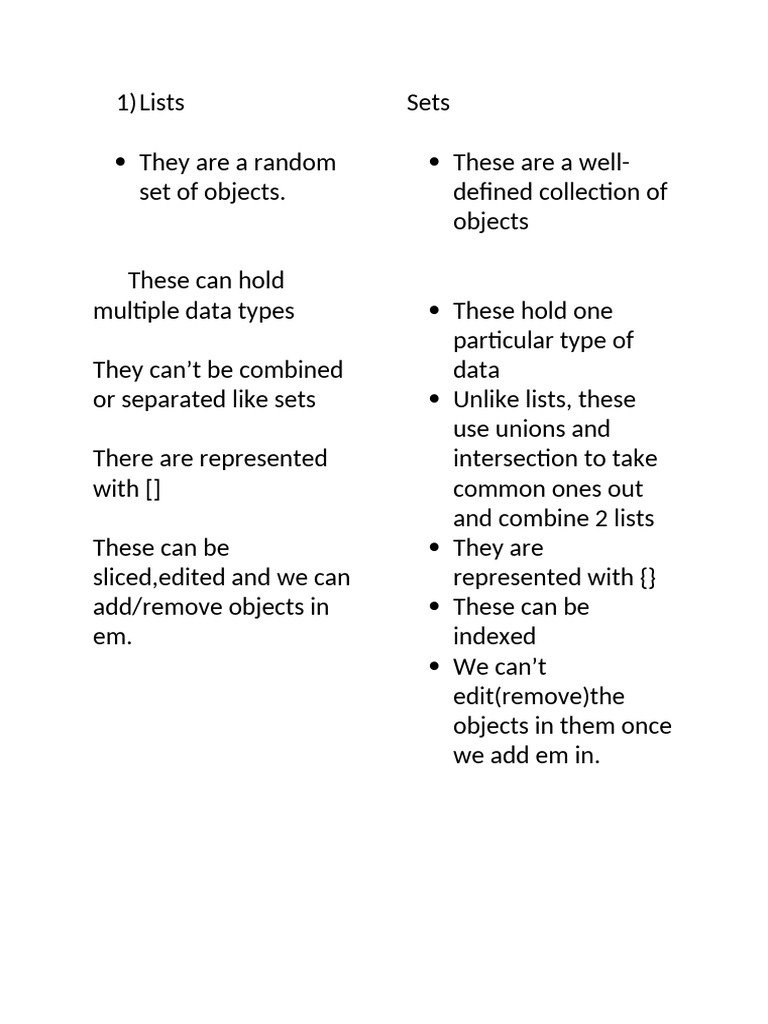 Lists vs. Sets: Key Differences Explained | PDF