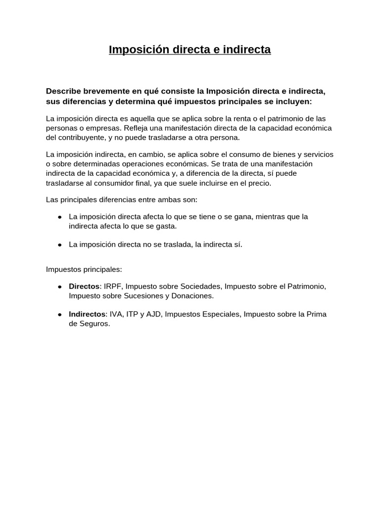 Diferencias entre Imposición Directa e Indirecta | PDF