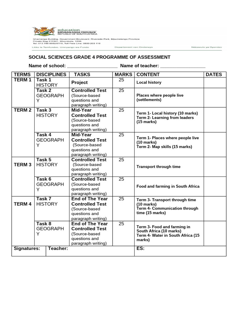 2025 Social Sciences Grade 4-6 Poa | PDF | Geography | Southern Africa