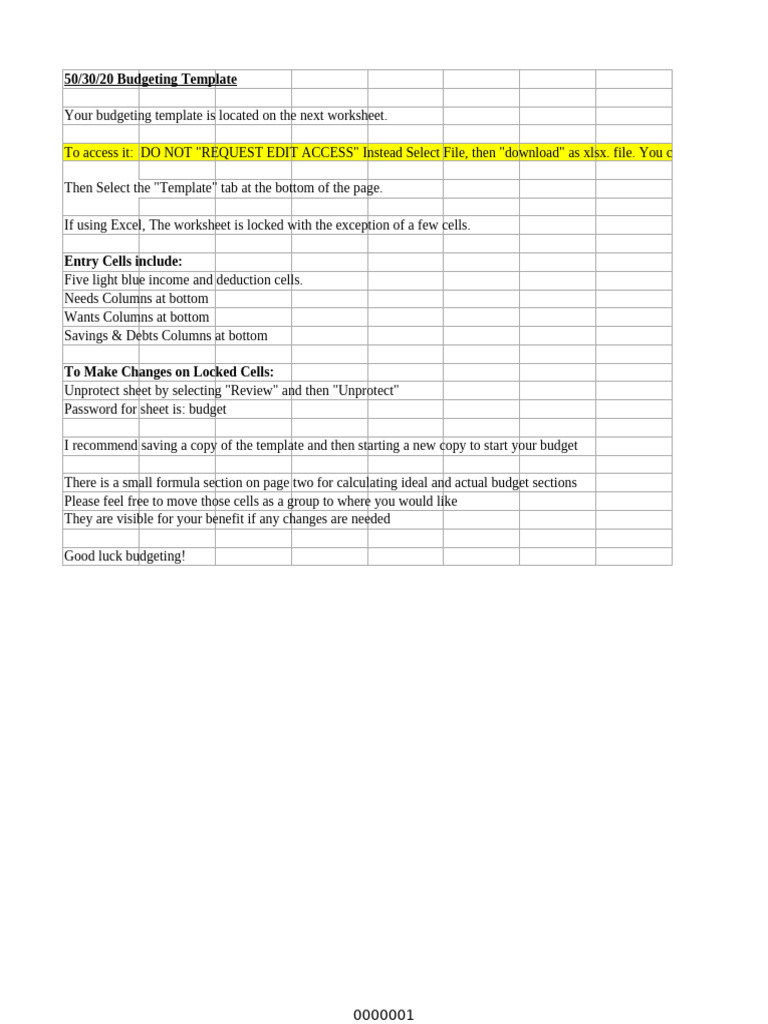 50/30/20 Budgeting Template Guide | PDF | Budget | Microsoft Excel