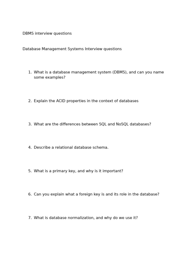 Essential DBMS Interview Questions | PDF
