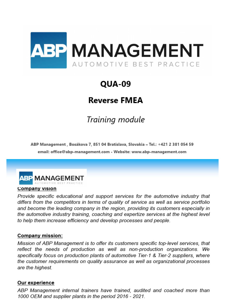 Reverse FMEA Training Module Overview | PDF
