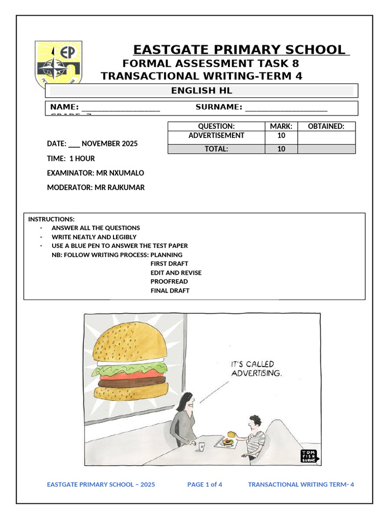 Grade 7 Term 4 Transactional Writing | PDF | Learning | Cognition