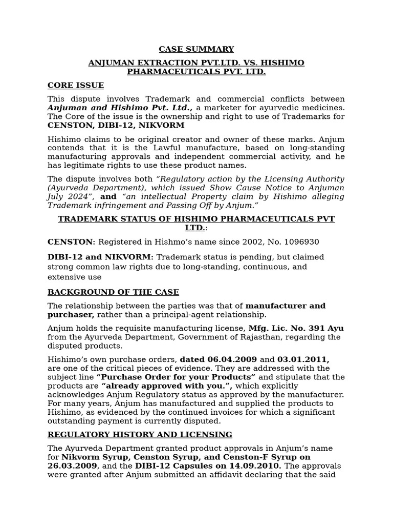 Case Summary - Anjuman Extraction PVT - Ltd. vs. Hishimo ...