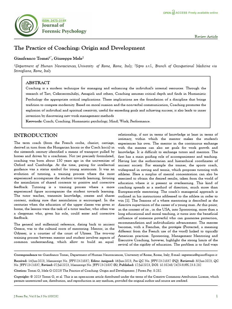The Practice of Coaching Origin and Development | PDF | Mentorship ...