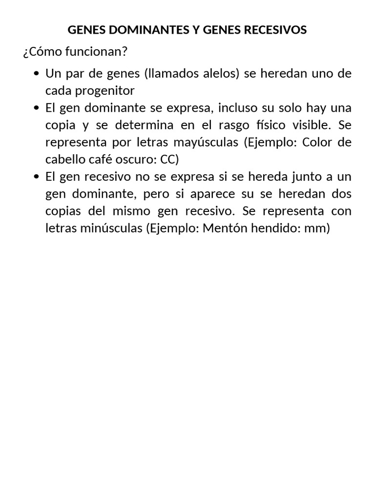 Genes Dominantes y Recesivos: Funcionamiento | PDF