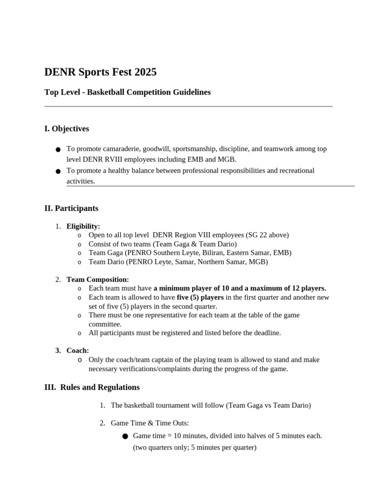 DENR Sports Fest 2025: Basketball Guidelines | PDF | Athletic Sports ...