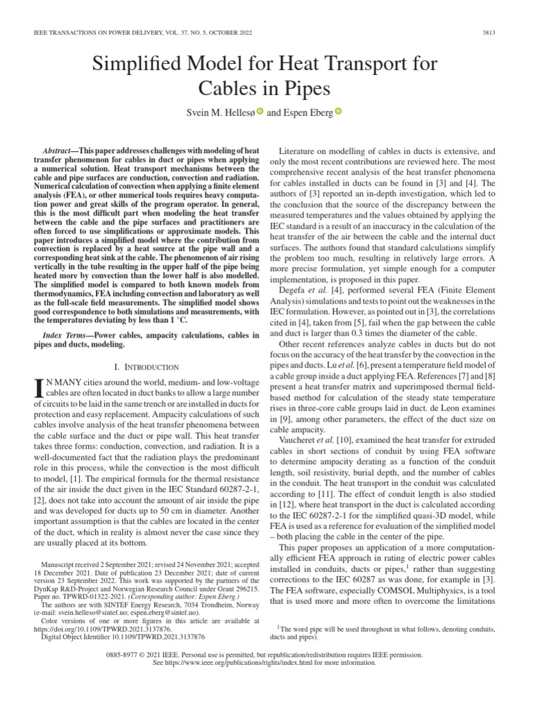 Simplified Model For Heat Transport For Cables in Pipes | PDF | Heat ...