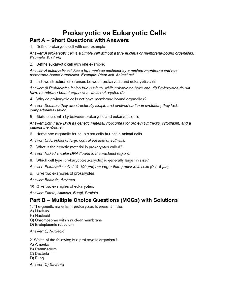 Prokaryotic vs Eukaryotic Cells Worksheet With Solutions | PDF | Cell ...