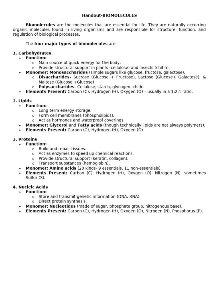 Handout Biomolecules | PDF