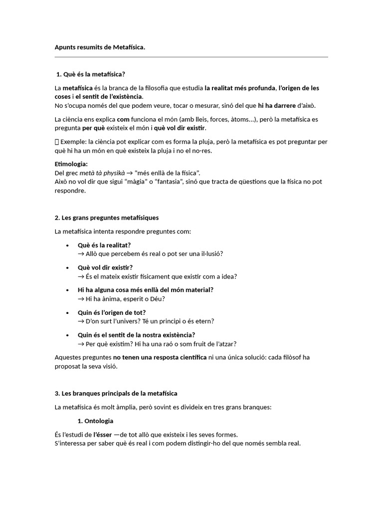 Apunts Resumits de Metafísica MMMMMMMMMMMMMMMMMMMMM | PDF