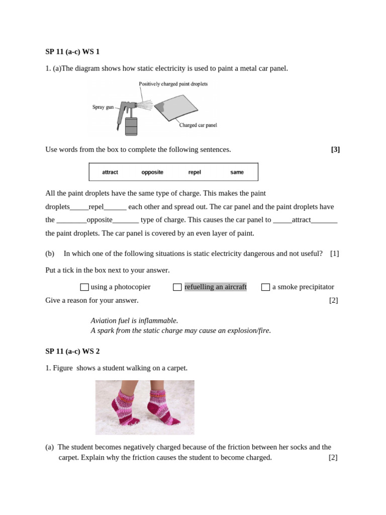 Static Electricity Differentiated Answers | PDF | Electricity ...