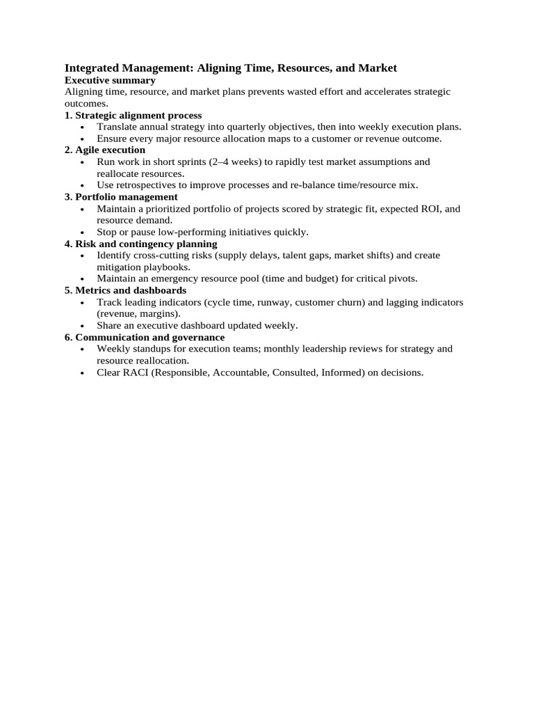 Integrated Management Aligning Time, Resources, and Market | PDF