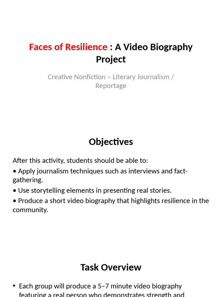 Faces of Resilience Video Biography Project | PDF