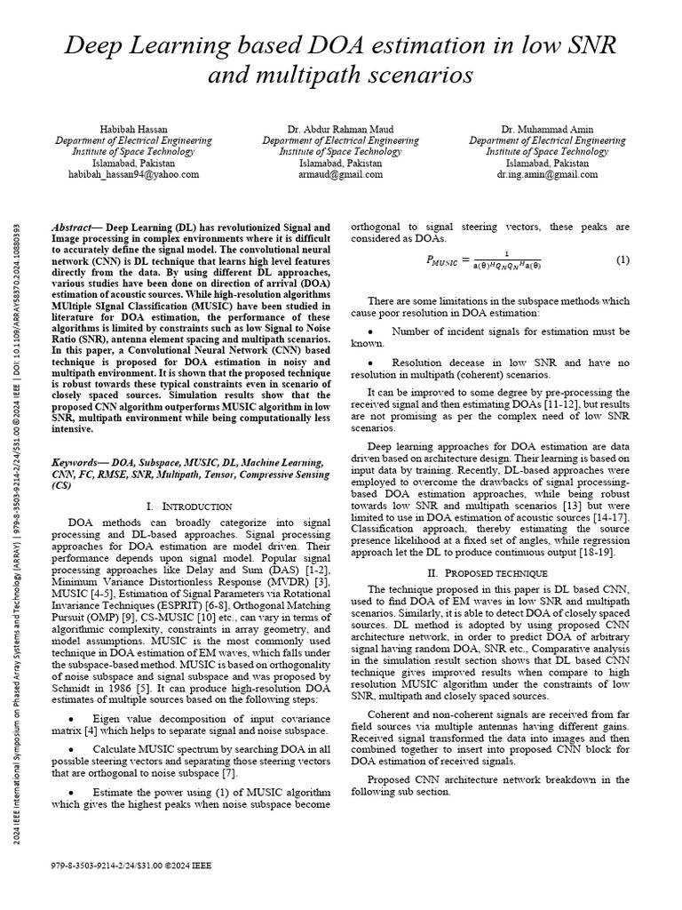 Deep Learning Based Doa Estimation In Low Snr And Multipath Scenarios
