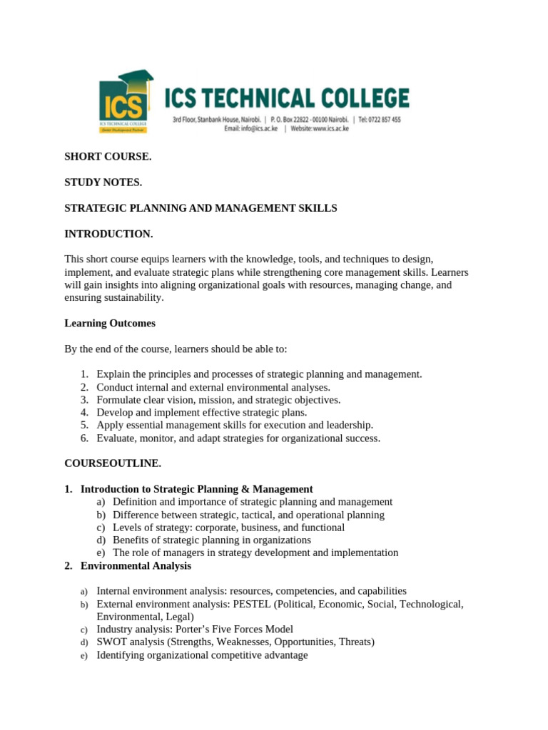 Strategic Planning and Management Skills | PDF | Strategic Management ...