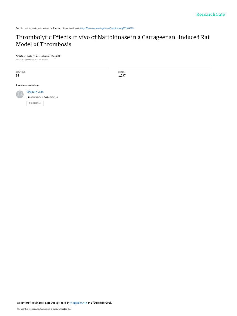 Thrombolytic Effects in Vivo of Nattokinase in A Carrageenan-Induced ...