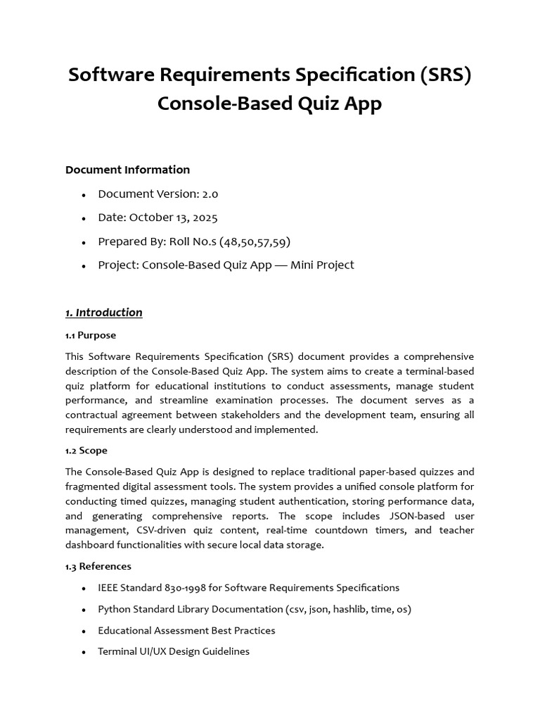 Software Requirements Specification of MiniProject Final | PDF | Comma Separated Values | Password