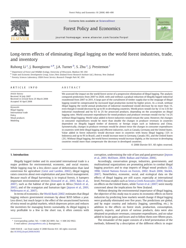 Long-Term Effects of Eliminating Illegal Logging On The World Forest ...