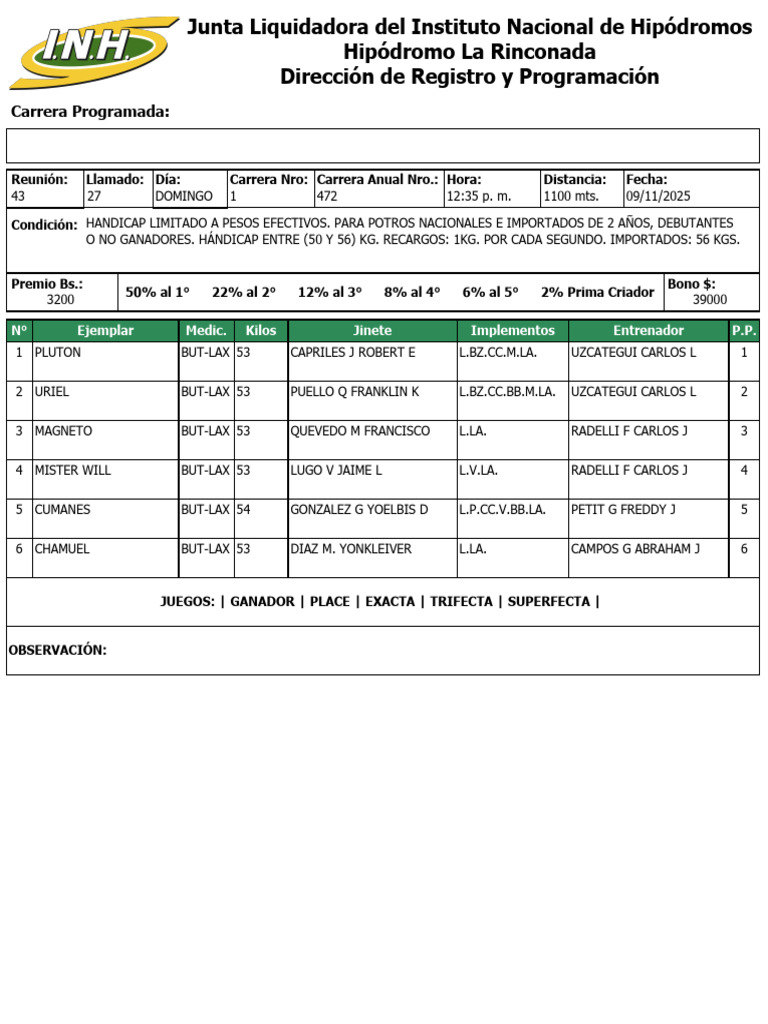 Programa Oficial La Rinconada r43 | PDF