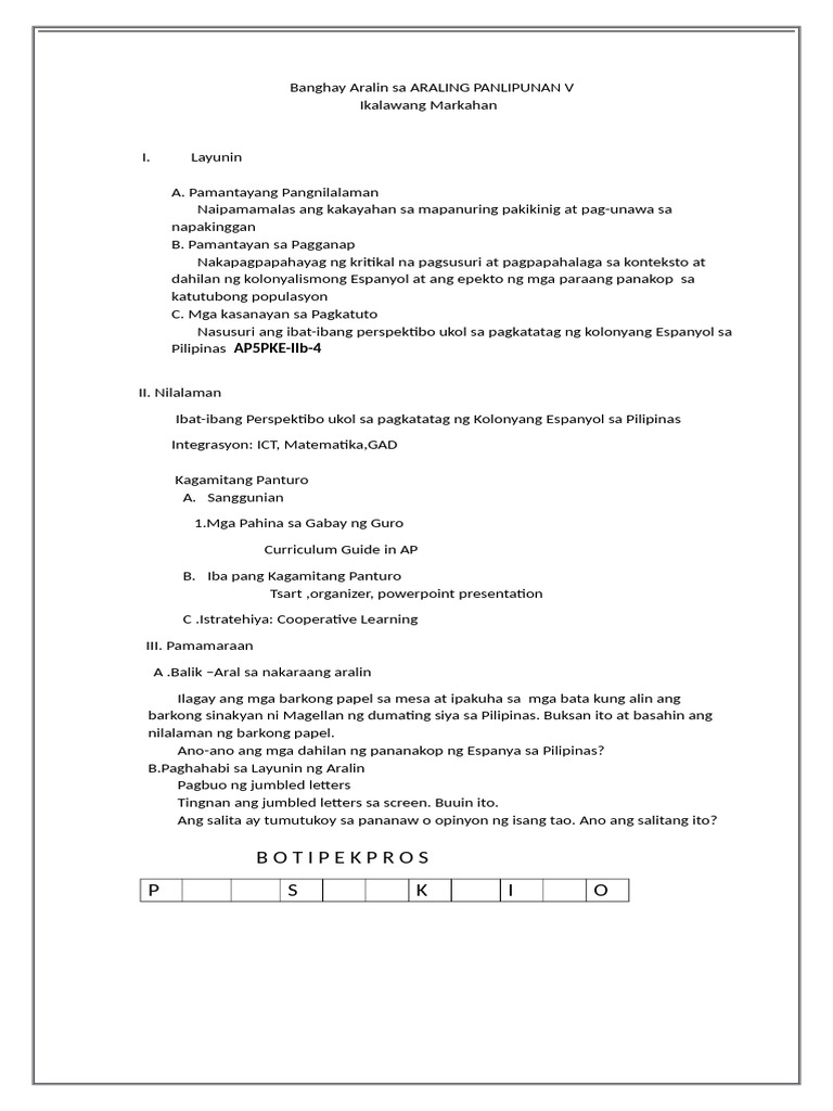 Banghay_Aralin_sa_ARALING_PANLIPUNAN_V_for_TA.docx | PDF