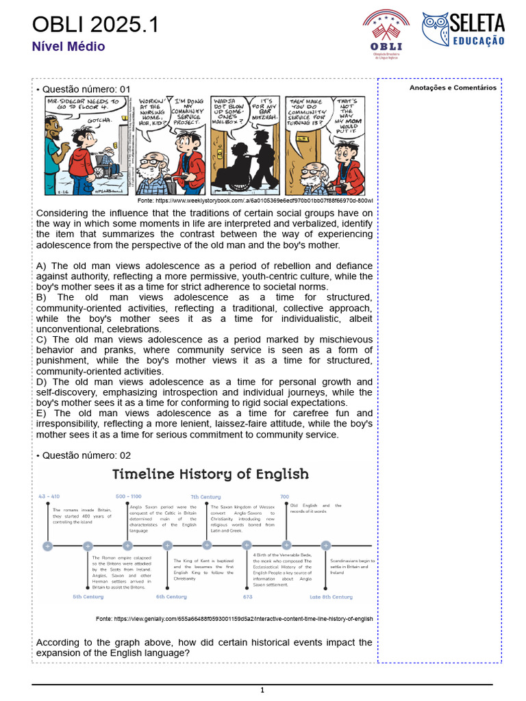 Prova OBLI 2025.1 - Nível Médio | PDF | English Language | Word