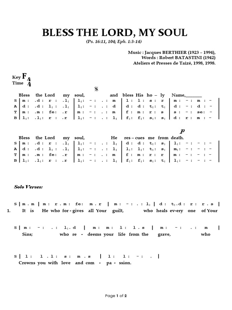 Bless the Lord, My Soul Lyrics | PDF