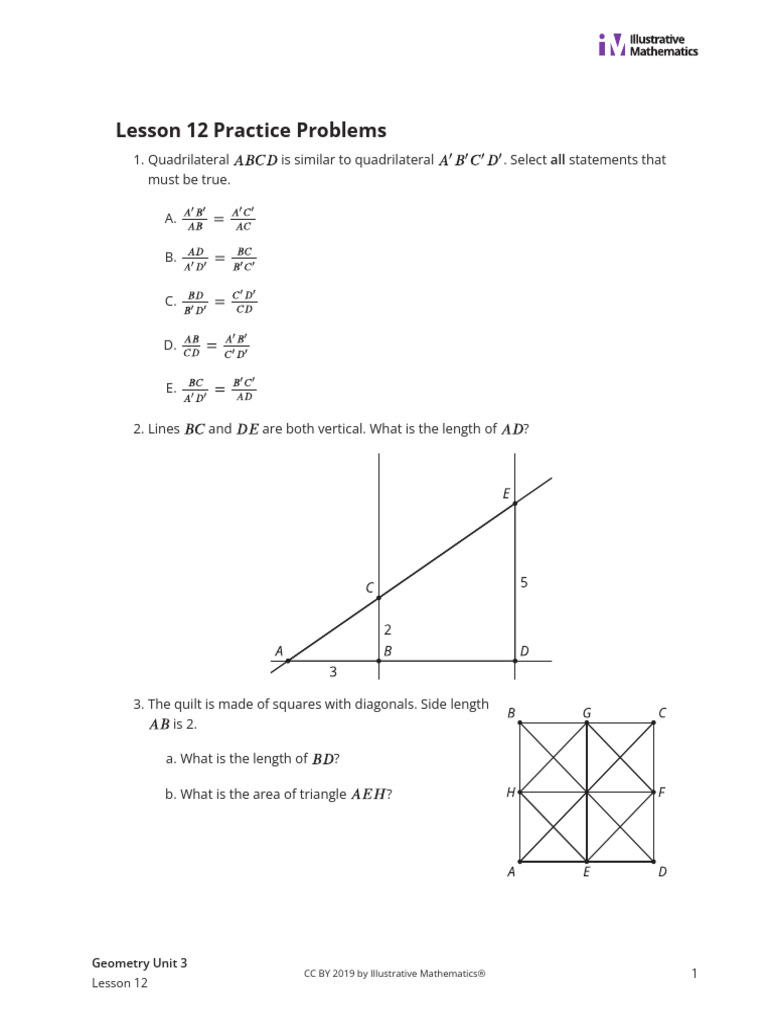 Geometry 3 12 Lesson Curated Practice Problem Set | PDF
