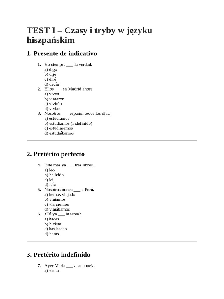 Test de Los Tiempos Verbales - Mix | PDF | Morfología | Tipología ...