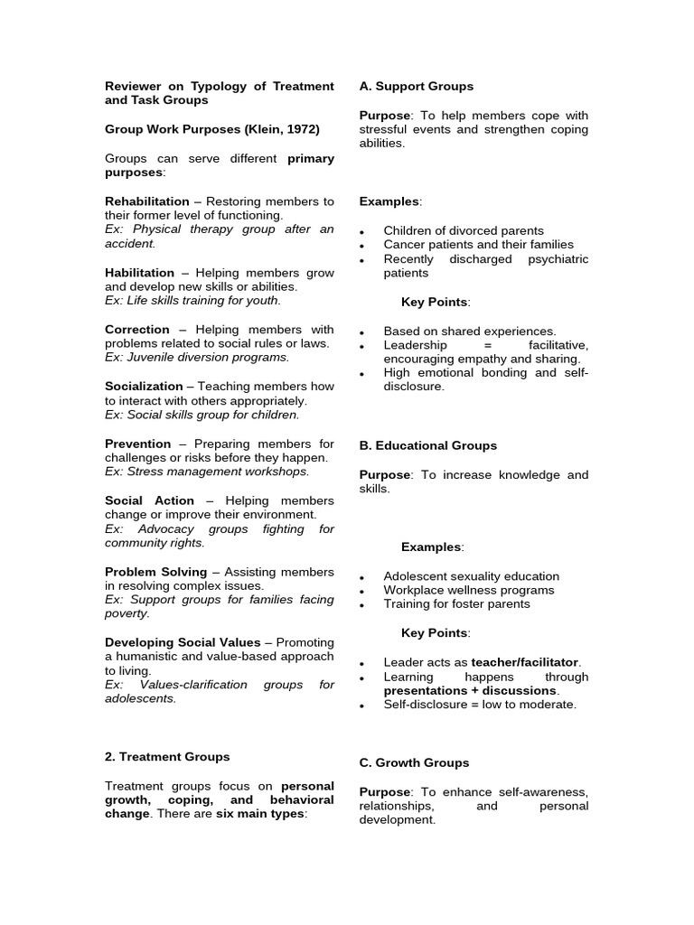 Reviewer on Typology of Treatment and Task Groups | PDF | Social ...