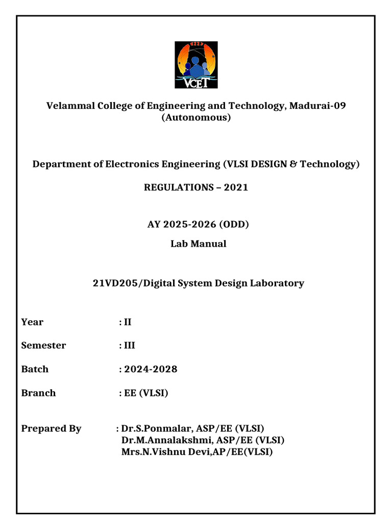 21VD205 - Digital System Design Lab 2025 | PDF | Logic Gate | Electronics