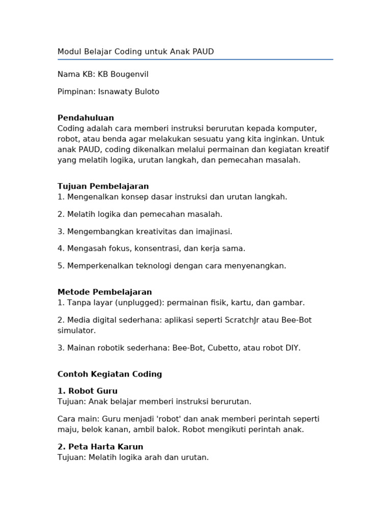 Modul Belajar Coding Paud Kb Rinjani | PDF
